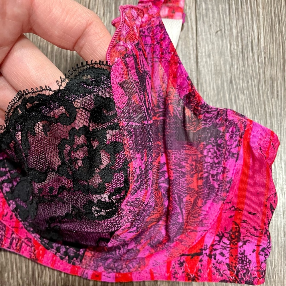 Aubade Hot Pink & Black Toile Mesh & Lace Unlined Bra… - Gem